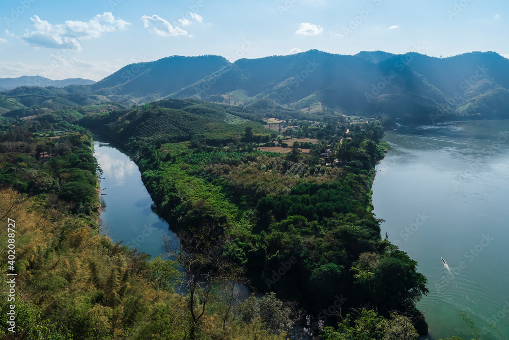 landscape view of river between Thailand and Laos, bang of confluence ...