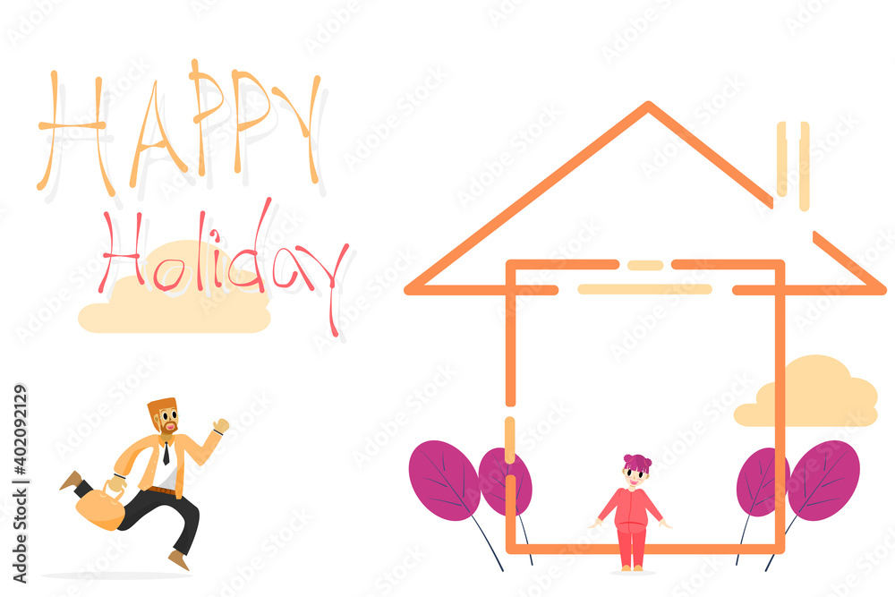Concept happy holidays, weekends. Father who is a businessman Running ...