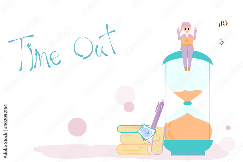 Concept happy, finish work, time out, relaxing. A young woman sitting ...