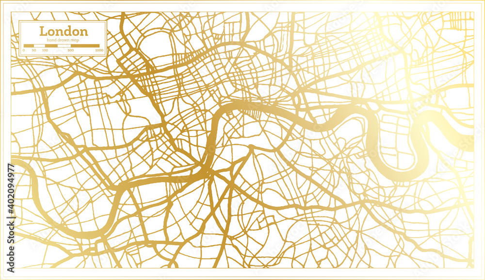 London England UK City Map in Retro Style in Golden Color. Outline Map ...