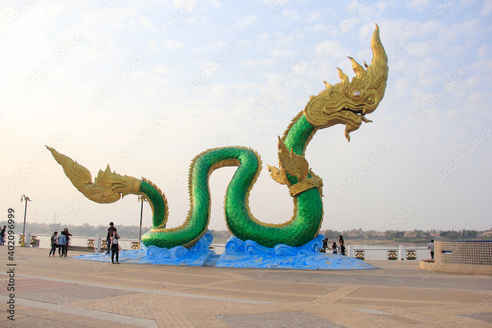 Big Pair of Naga Statue the new landmarks of Nong Khai, Thailand Stock ...