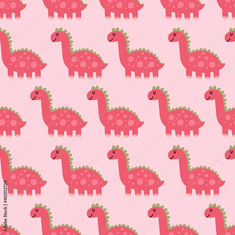 Dinosaur seamless pattern. Cute pink and blue doodle dino, hand drawn ...
