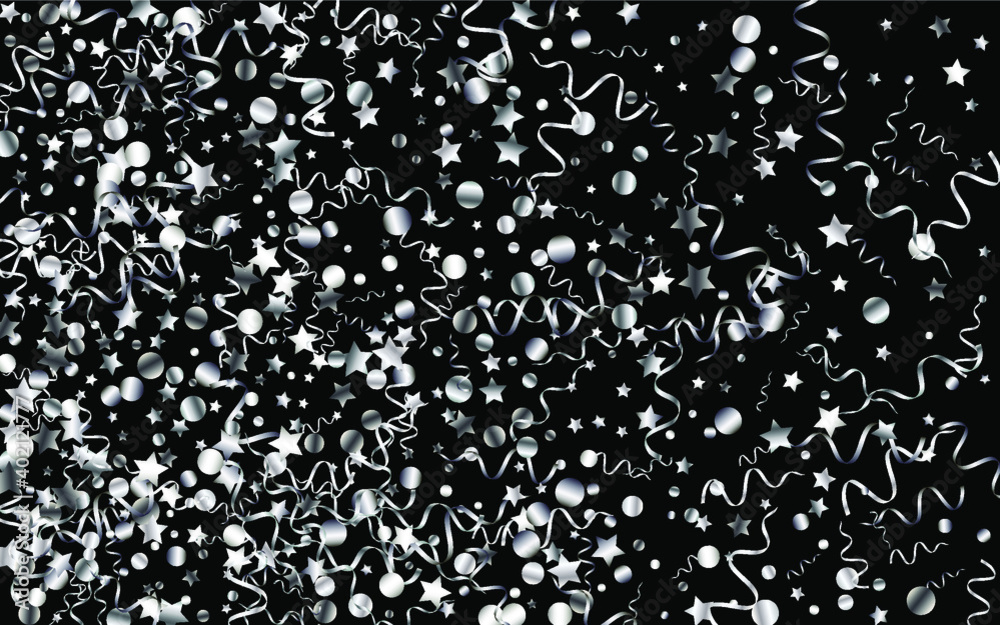 Silver Confetti Decoration Vector Black Background Celebrate Star