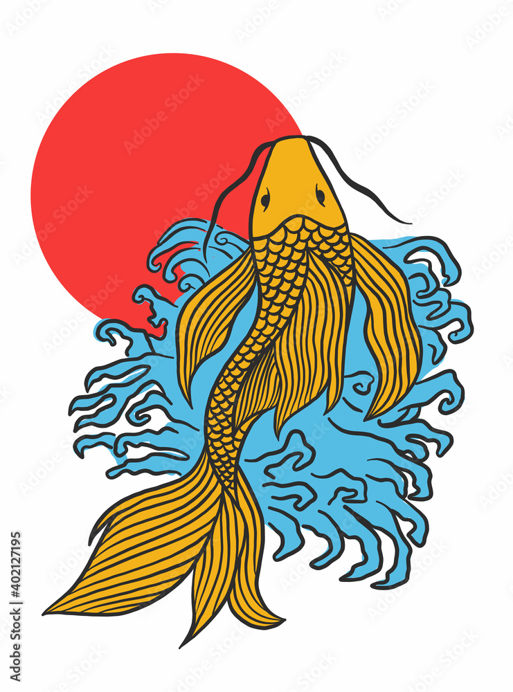 Hand Drawing illustration of japanese koi fish vector. Japanese koi ...