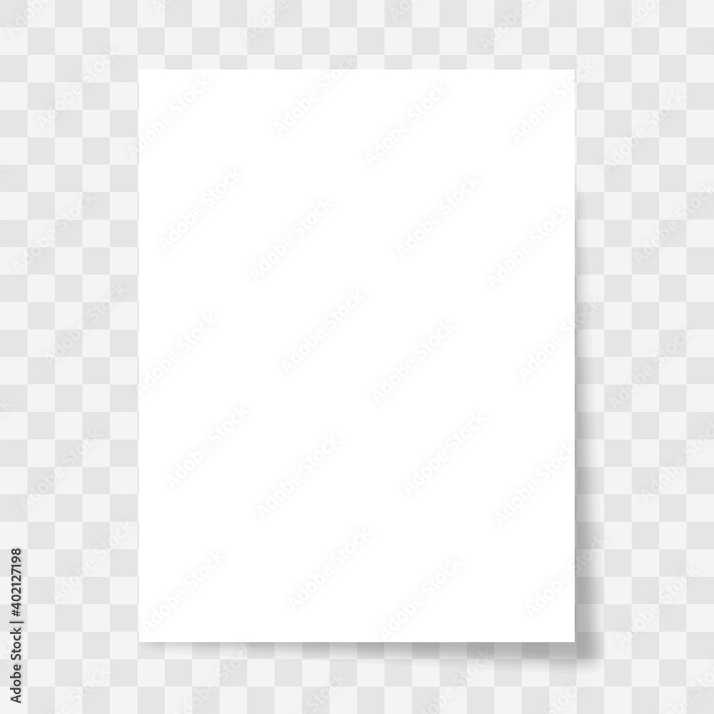 Blank paper sheet with shadow on transparent background. White piece ...
