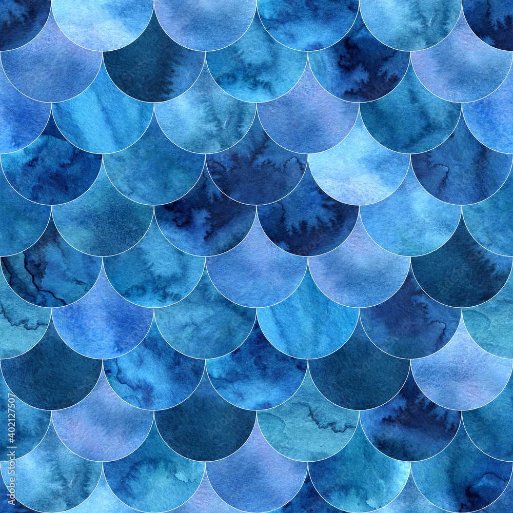 Abstract mermaid scales seamless pattern. Fish skin texture in navy ...