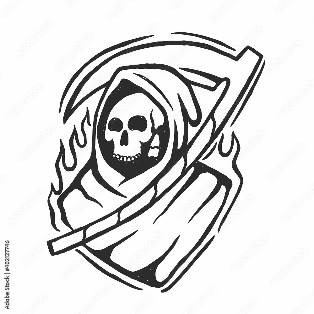 Grim reaper line drawing vector illustration. Hand drawn grim reaper ...
