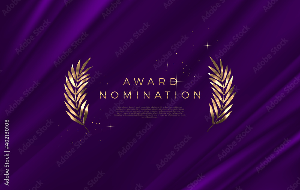 Award nomination - design template. Golden branches on a purple cloth ...