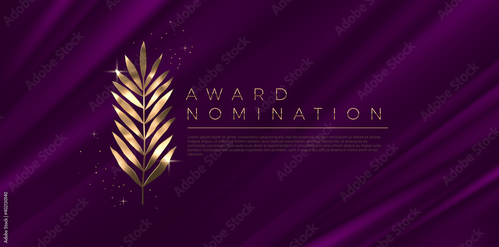 Award nomination - design template. Golden branch on a purple cloth ...