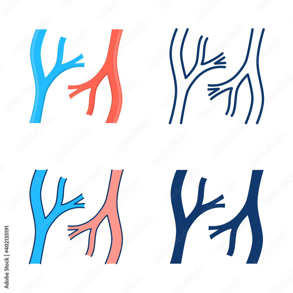 Blood vessels icon set in flat and line style Stock Vector | Adobe Stock