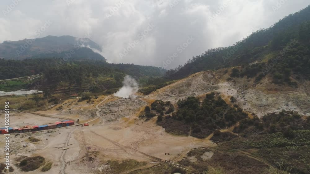 plateau with volcanic activity, mud volcano Kawah Sikidang, geothermal ...