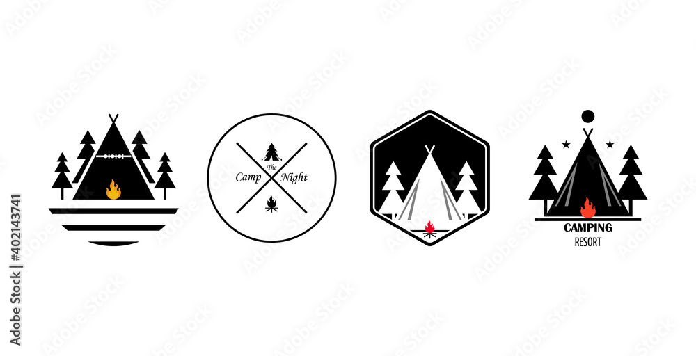 Camping logo, icon, set, logo element for emblem. Outdoor activity ...