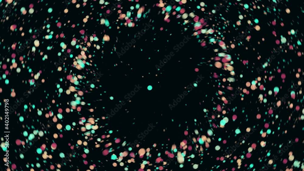 Colorful dots create circle on black background. Animation. Background ...