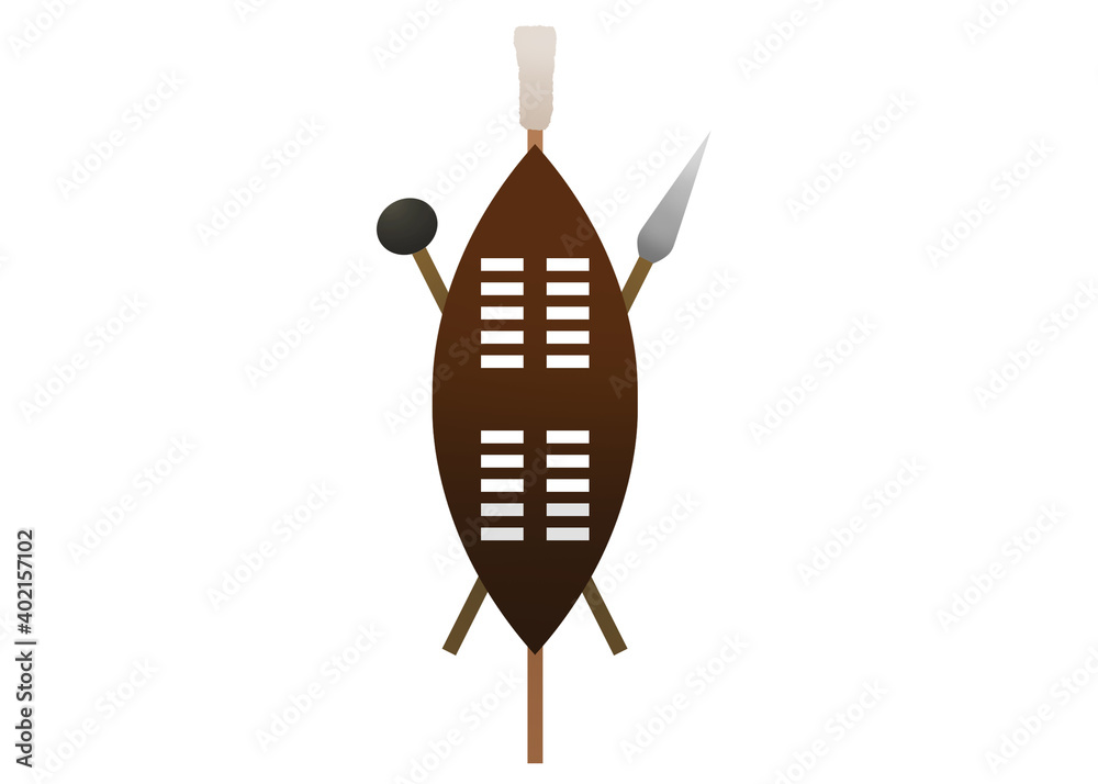 A traditional Zulu shield with spear Stock Illustration | Adobe Stock