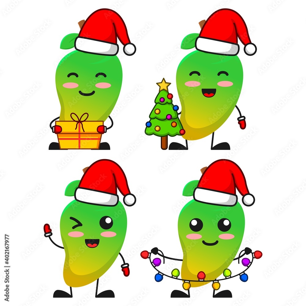 vector illustration of cute mango fruit merry chrismast theme bundle ...