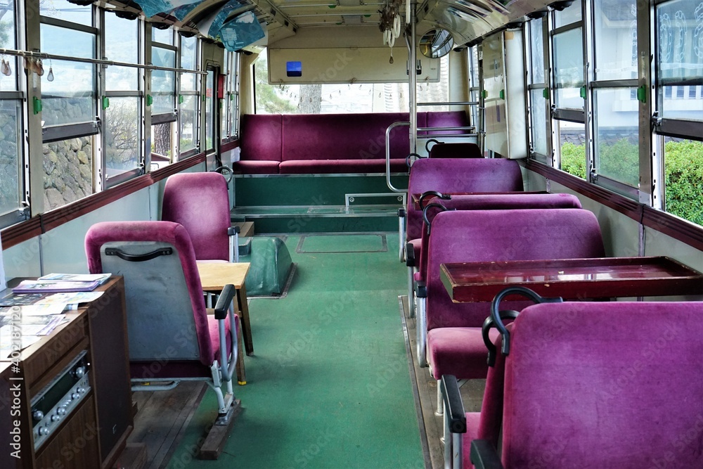 Inside of old bus interior in Japan - 古いバスの車内 日本 Stock Photo | Adobe Stock