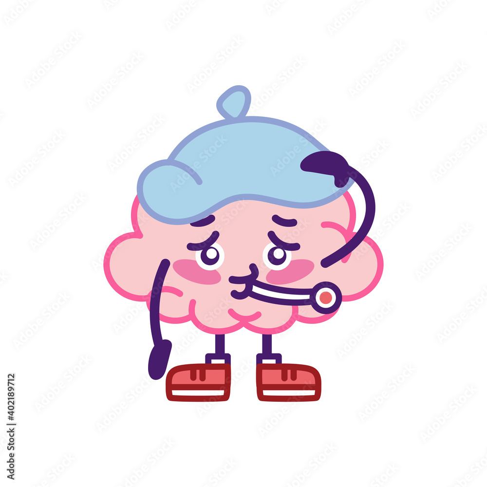 Isolated sick brain cartoon with fever - Vector illustration Stock ...