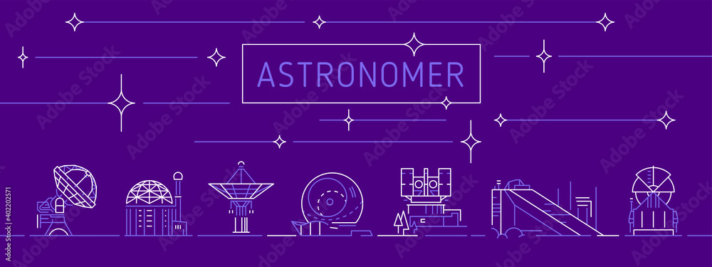 Vector icons set of Astrophysics concept. Line symbol of telescope for ...