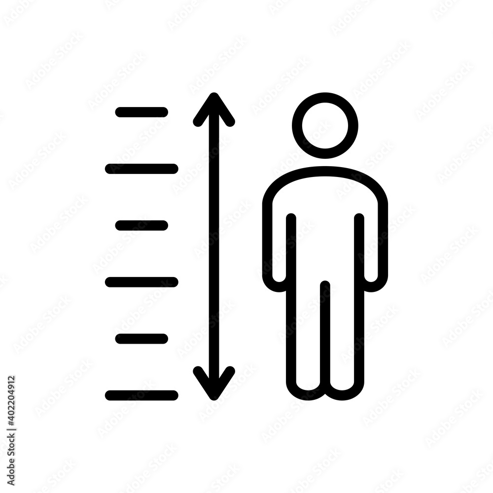 Medir la altura. Icono silueta hombre con regla y flechas con lineas en ...