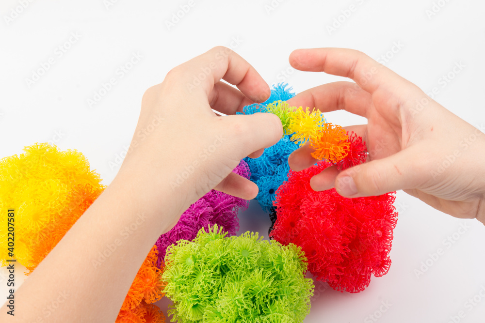elements of children's designer of Velcro in kid hands,isolated on ...