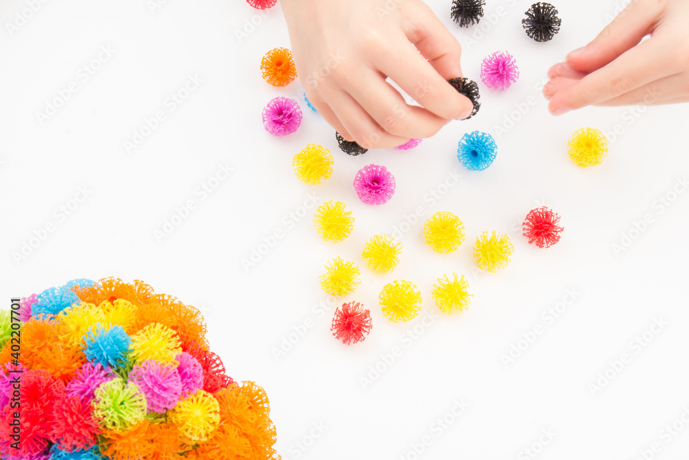 elements of children's designer of Velcro in kid hands,isolated on ...