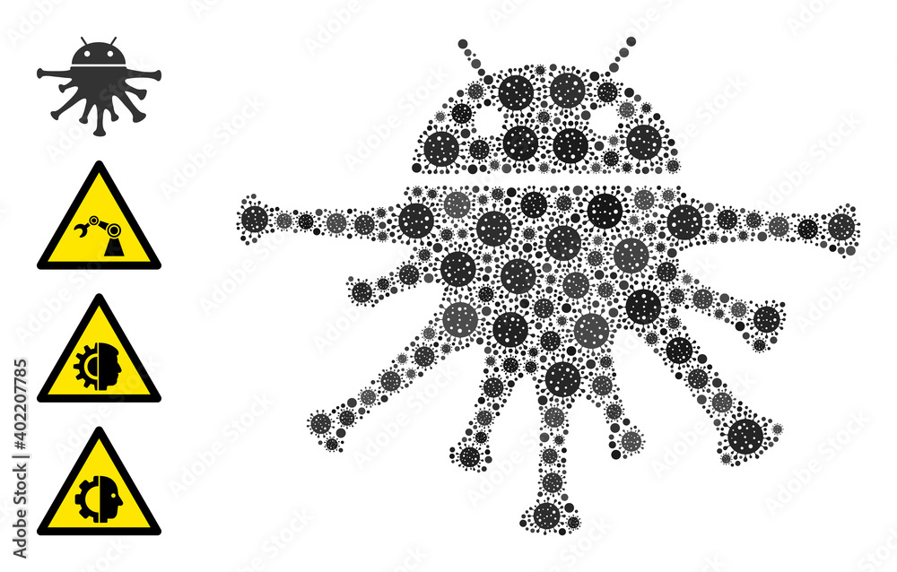 Nanobot coronavirus mosaic icon. Nanobot collage is formed from random ...