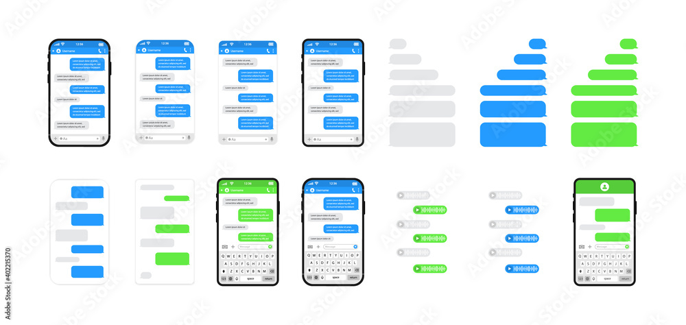 Big set of chat templates, messages, phones and speech bubbles in flat ...