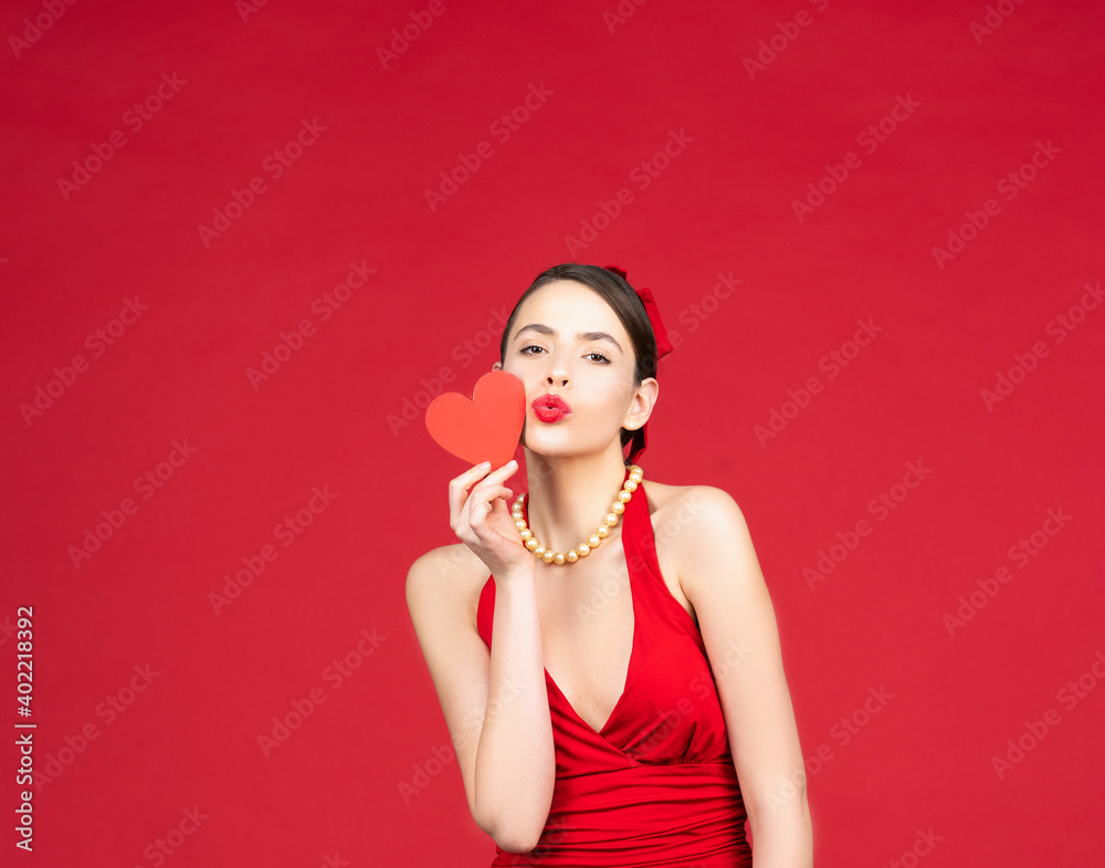 Kiss. Portrait of cute lovely girl sending blowing kiss with pout lips ...