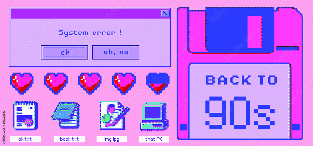 Old user interface windows, retro message box with buttons. Vaporwave and retrowave style ...