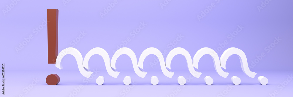 Abstract background of multiple question marks and one exclamation mark ...