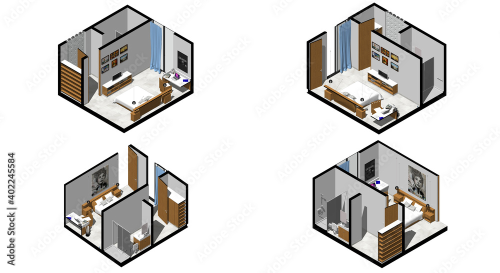 Isometric Architectural Projection - CLB 15 Interior Isometrics Bedroom ...
