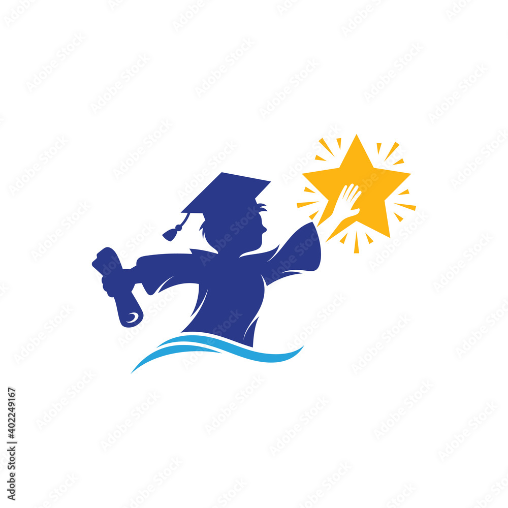 University student reaching stars. High-achieving school graduates ...