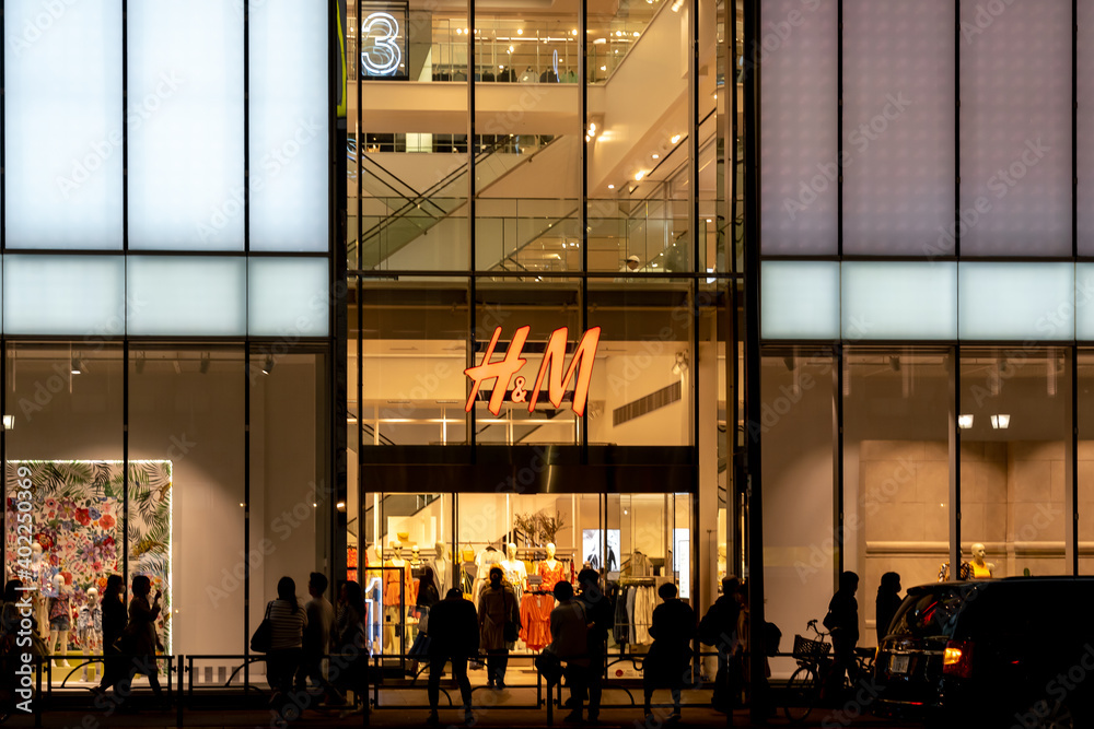Tokyo, Japan - March 22, 2019: H and M store at Ginza district in Tokyo ...