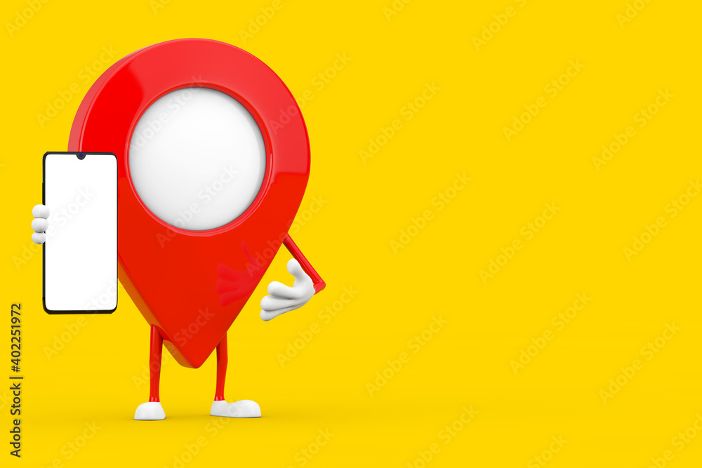 Map Pointer Pin Character Mascot and Modern Mobile Phone with Blank ...