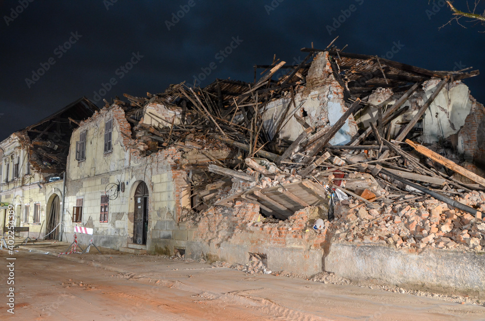 Strong earthquake hit Croatia. Damaged buildings in Petrinja. Ruined ...