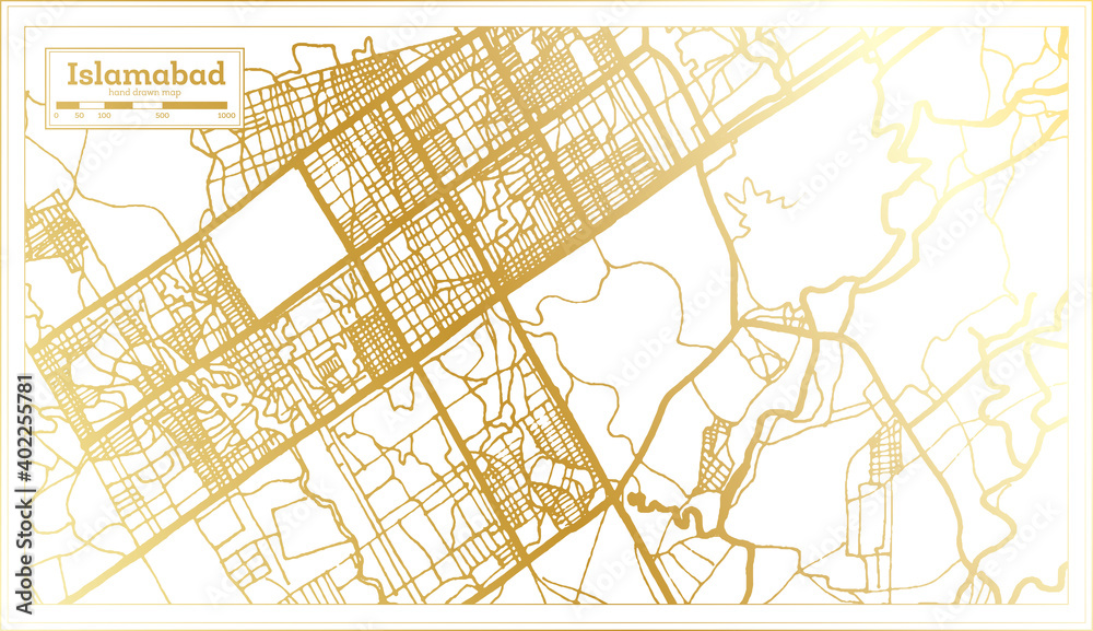 Islamabad Pakistan City Map in Retro Style in Golden Color. Outline Map ...