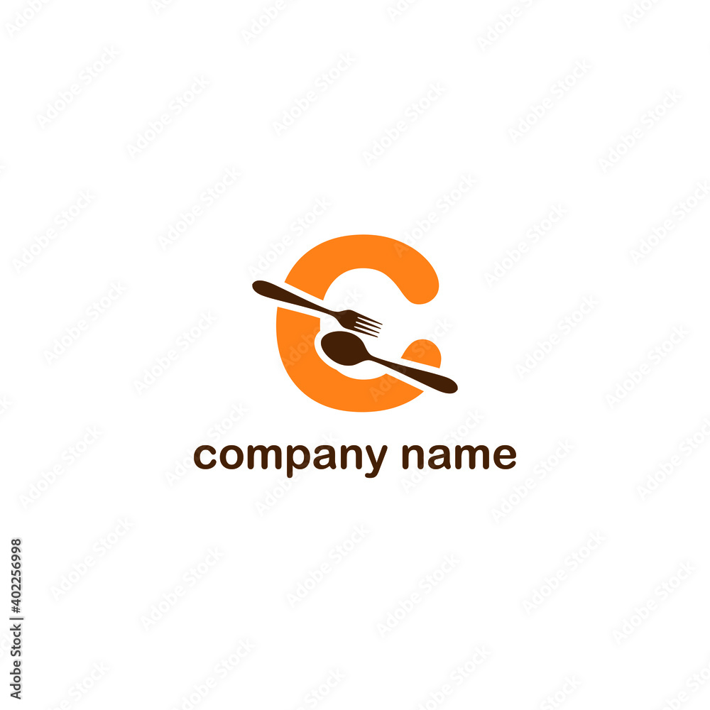 Initial letter c with spoon and fork for restaurant, catering, canteen ...