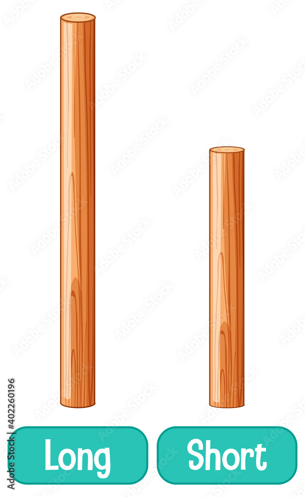 Opposite adjectives words with long and short Stock Vector | Adobe Stock