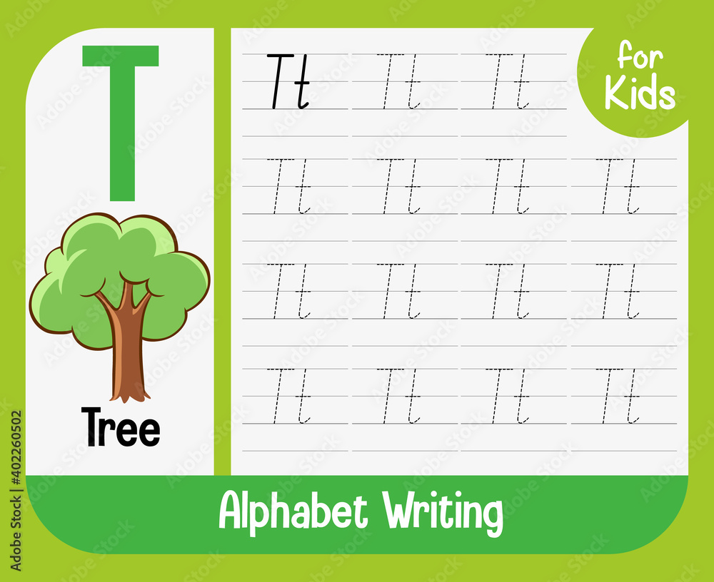 Alphabet tracing worksheet with letter and vocabulary Stock Vector ...