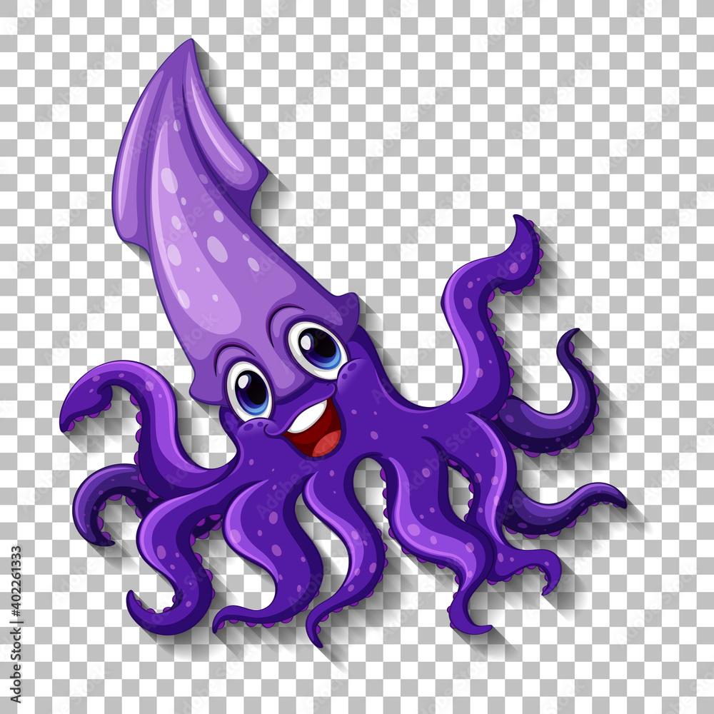 Cute Squid cartoon character on transparent background Stock Vector ...