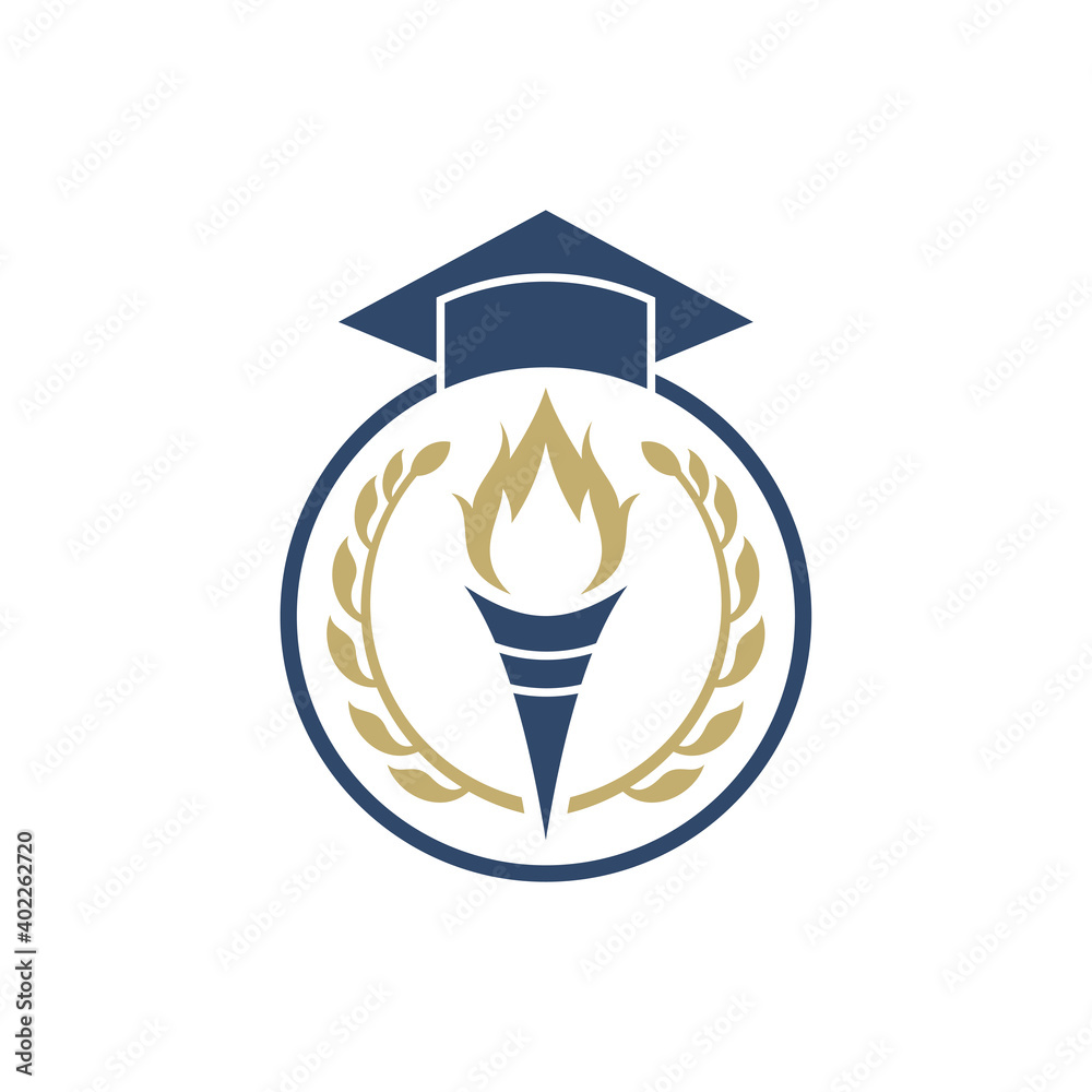 Torch with toga and leaf. Luxury education logo template. College ...