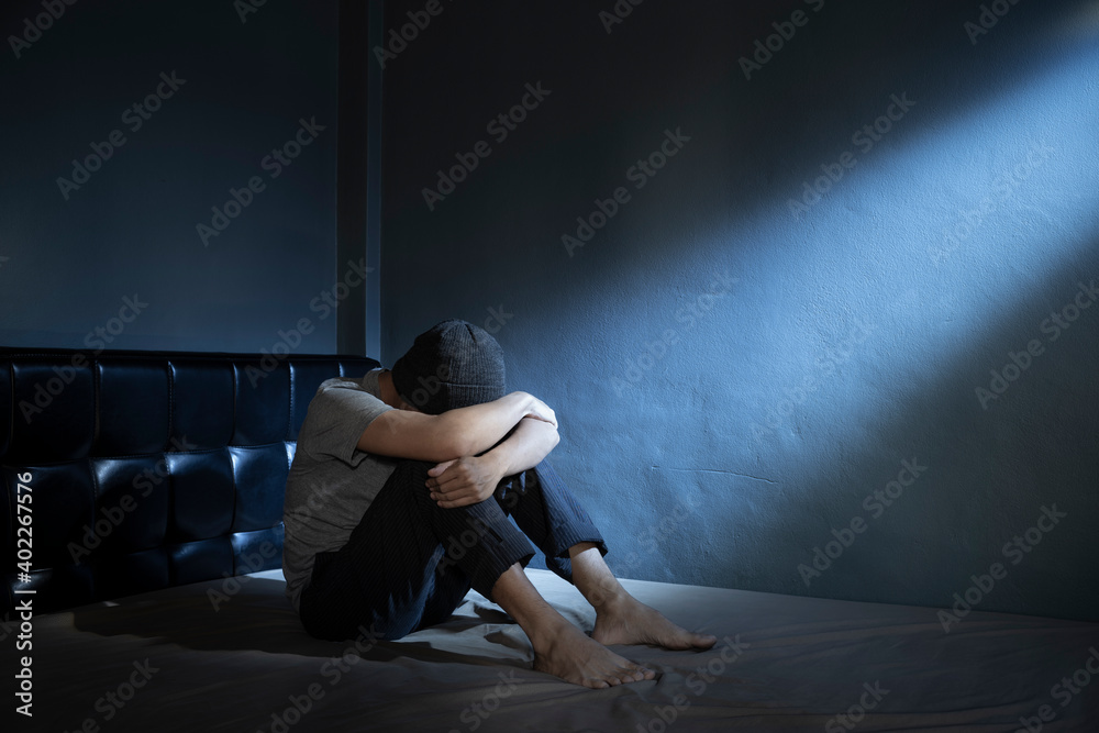 sad man in the dark room Stock Photo | Adobe Stock