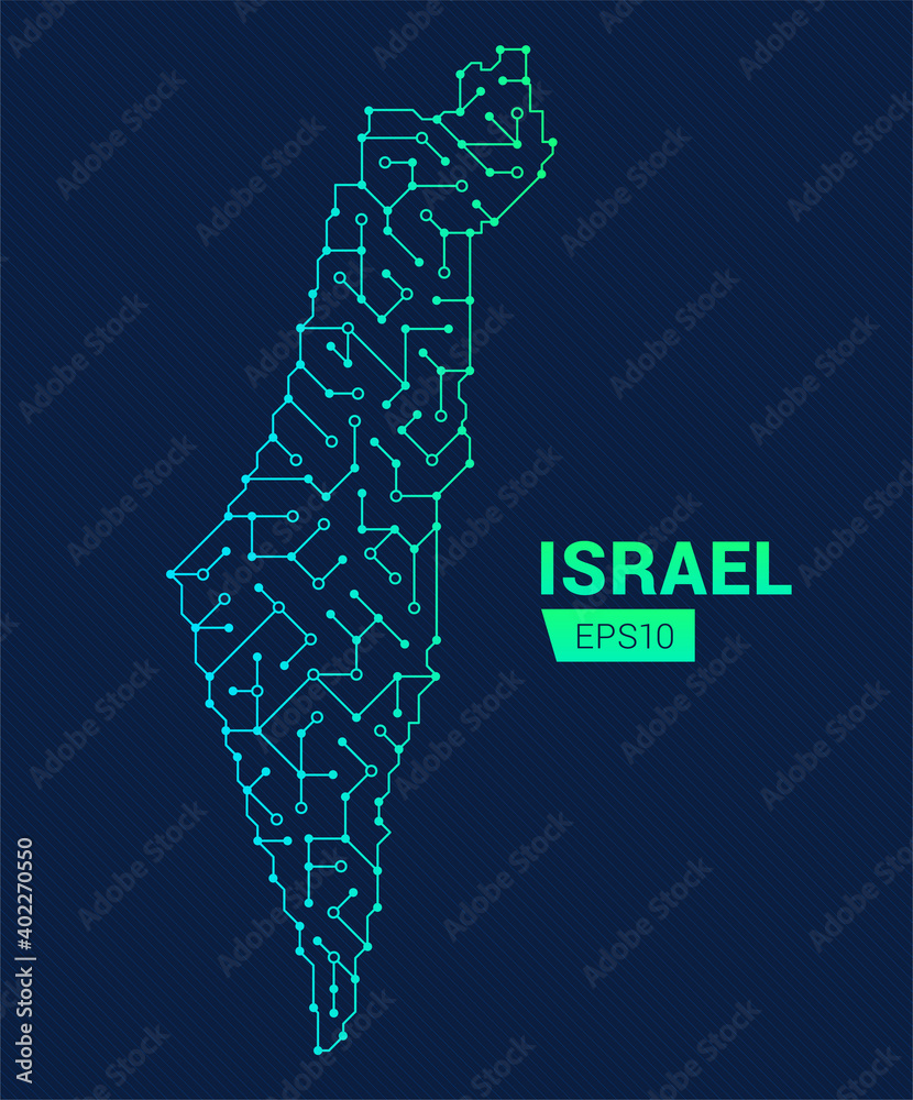 Abstract futuristic map of Israel. Electric circuit of the country ...