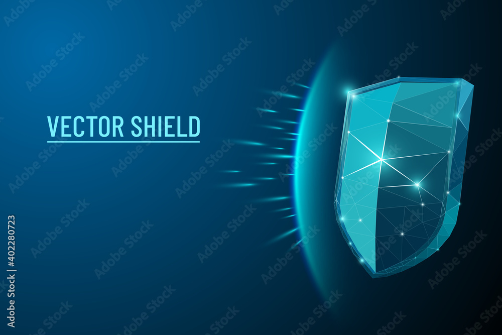 Vector illustration of low polygonal shield with glowing effect Stock ...