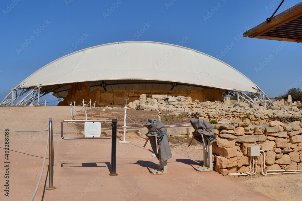 Exterior of prehistoric megalith temple on Malta island Stock Photo ...