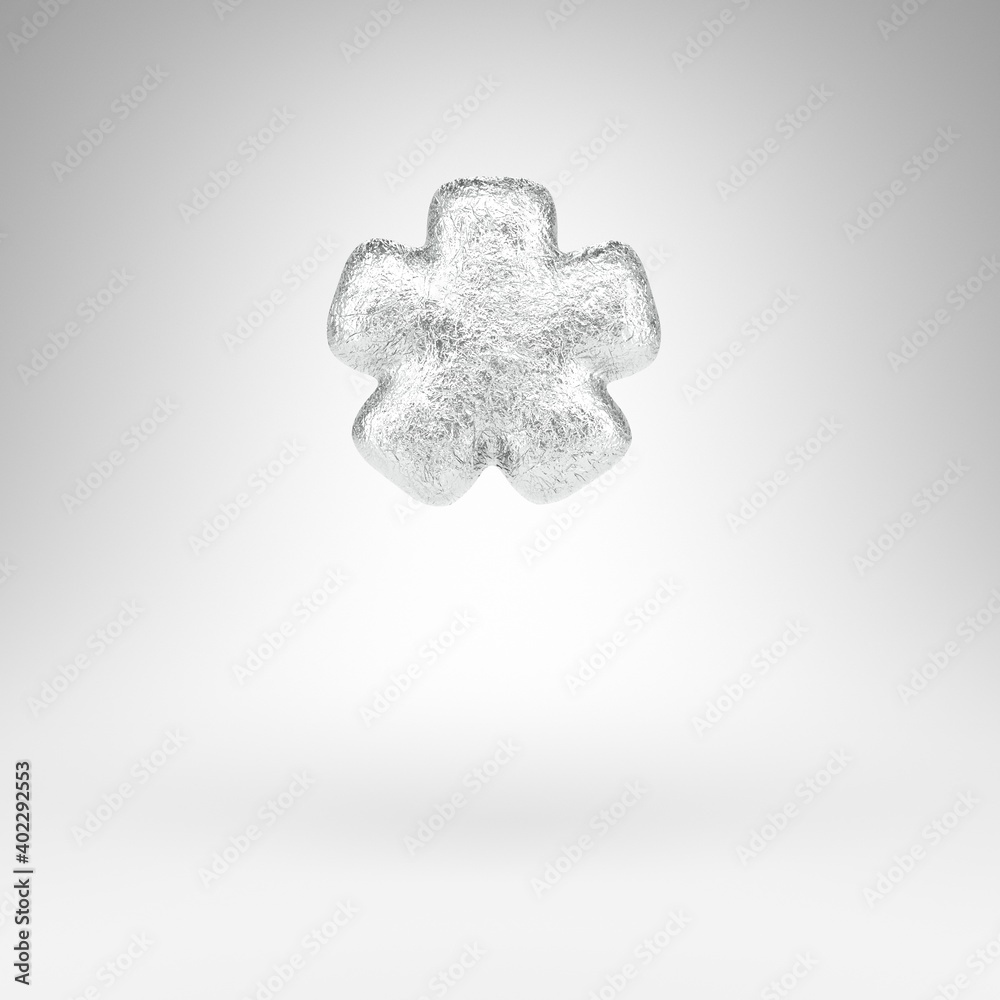 Asterisk symbol on white background. Creased aluminium foil 3D sign ...
