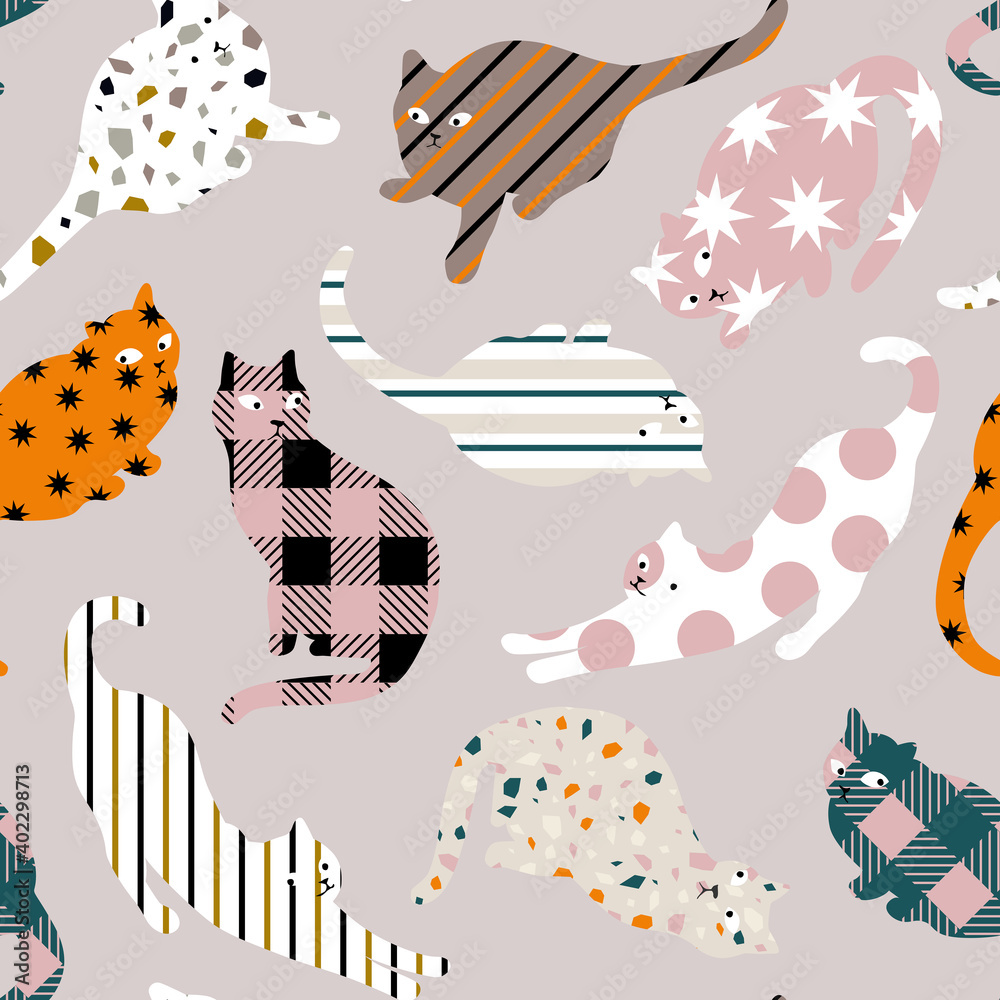 Vector Cat Silhouette with Multi Patterns for Fabric Print, Packaging ...