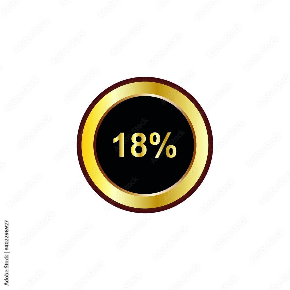 18 percent sign in gold color isolated on white background ...
