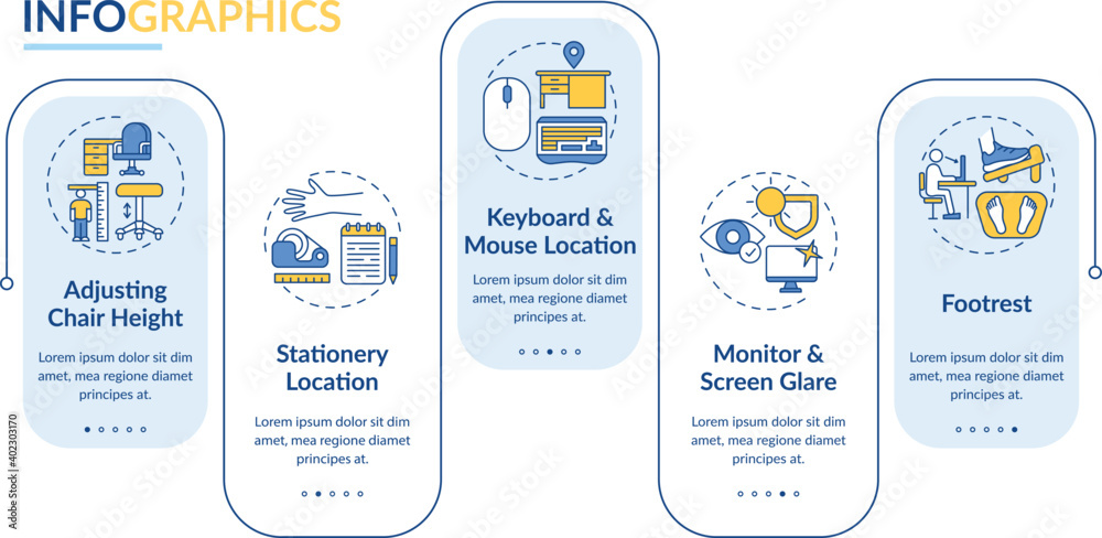 Office ergonomics vector infographic template. Monitor, screen glare ...