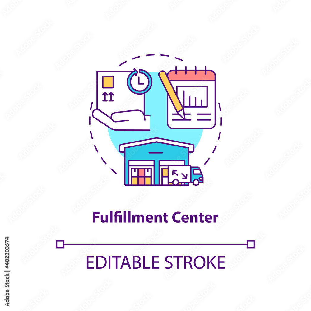 Fulfillment center concept icon. Ecommerce warehouse solutions. Packing ...